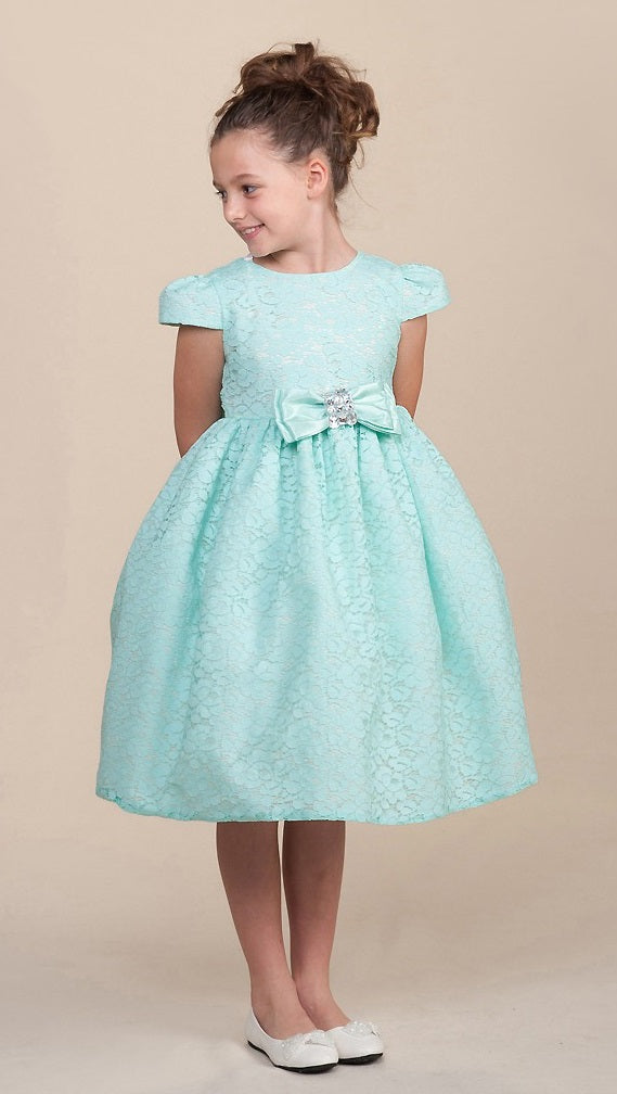 Turquoise Flowery Dress For Teens Crayon Kids Girls' Turquoise Lace